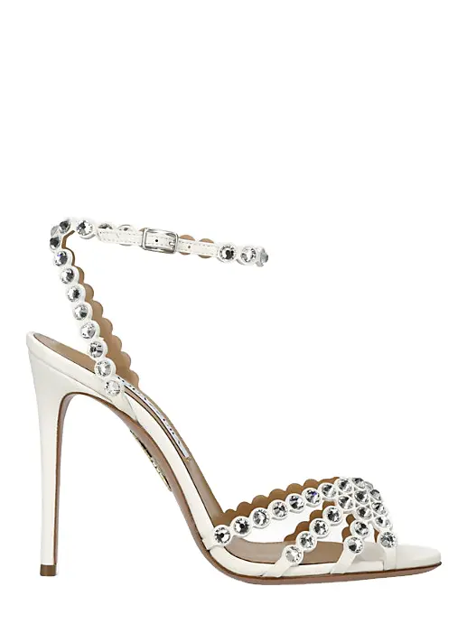 AQUAZZURA Tequila 105 Crystal-embellished Leather Heeled Sandals - White