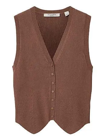 ALLSAINTS Cruz V-neck Ribbed Knit Waistcoat - Penny Brown