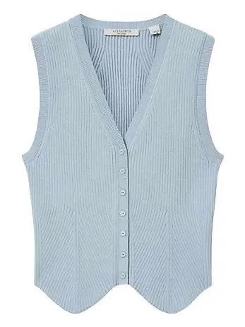 ALLSAINTS Cruz V-neck Ribbed Knit Waistcoat - Quarry Blue