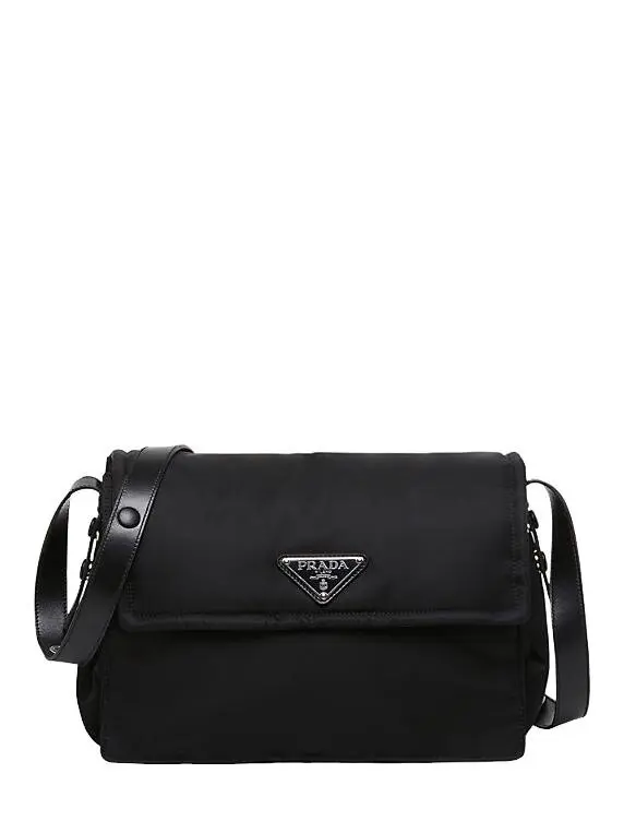 Prada Medium Nylon Shoulder Bag With Brand Plaque - Black
