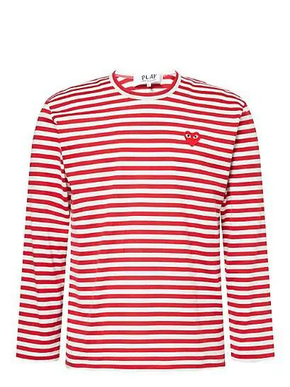 Play Comme Des Garcon Stripe-pattern Brand-embroide Cotton-jersey T-shirt - Red