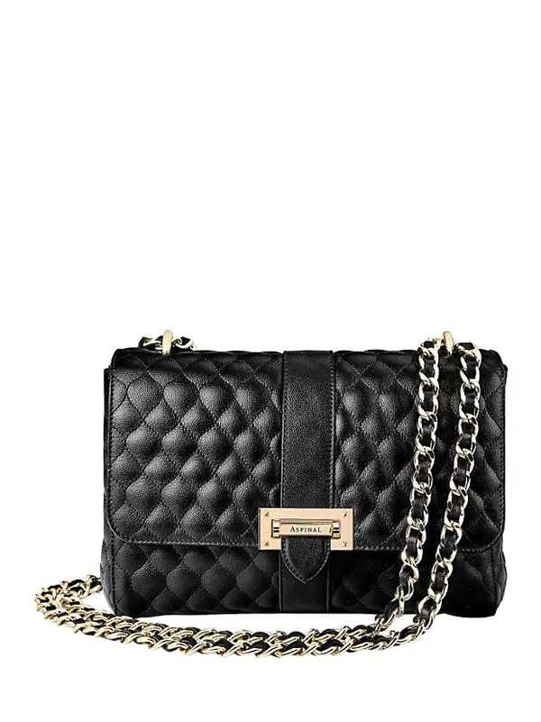 ASPINAL OF LONDON Lottie Large Quilted Leather Shoulder Bag - Black