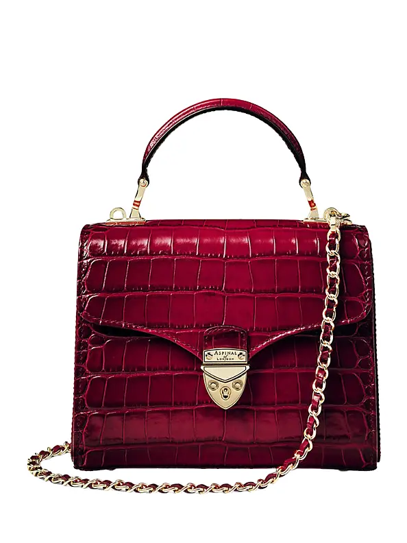 ASPINAL OF LONDON Mayfair Midi Crocodile-embossed Leather Bag - Cherry