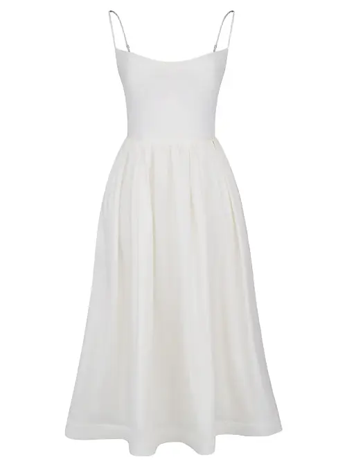 House Of Cb Square-neck Fitted-bodice Stretch-cotton Midi Dress - Ivory