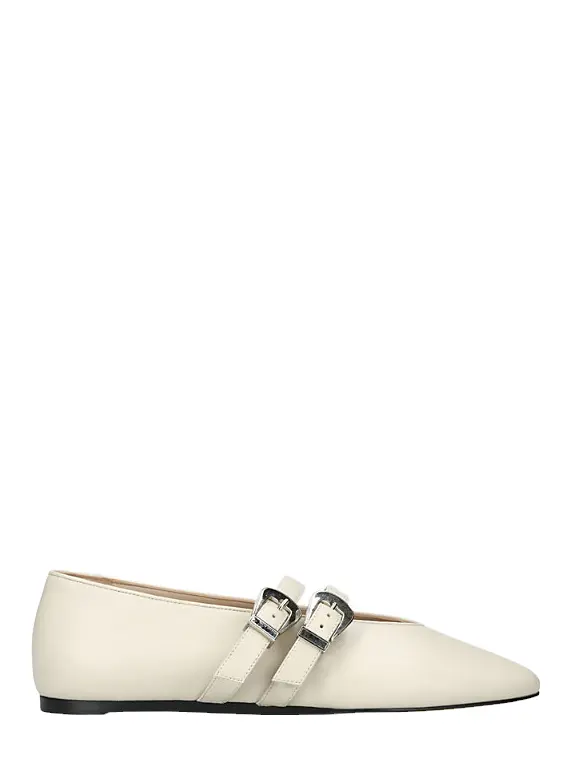 Le Monde Beryl Claudia Double-strap Leather Flats - White