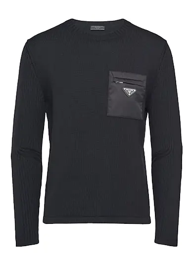 Prada Brand-plaque Patch-pocket Wool Jumper - Black