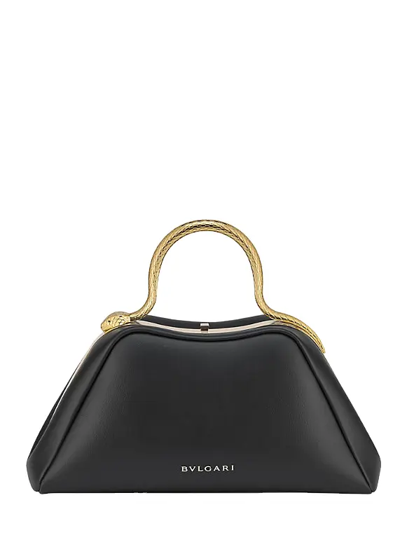 BVLGARI Serpentine Leather Top-handle Bag - Black