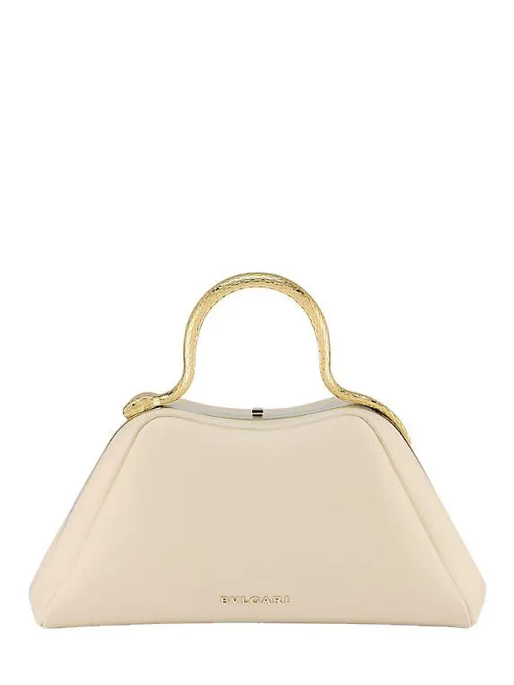 BVLGARI Serpentine Leather Top-handle Bag - White