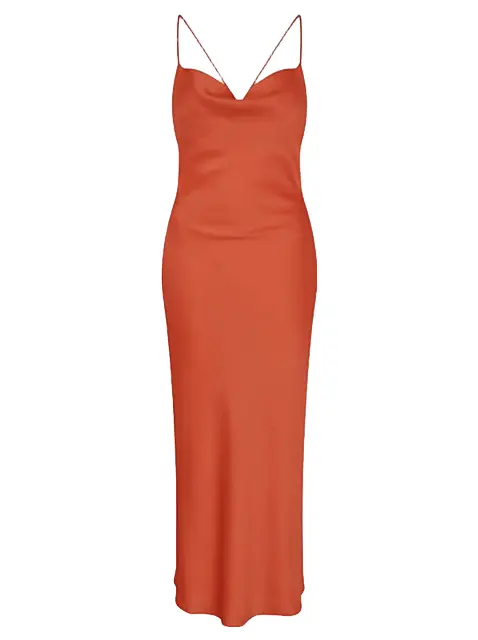 OMNES Riviera Sleeveless Satin Midi Dress - Brick Orange