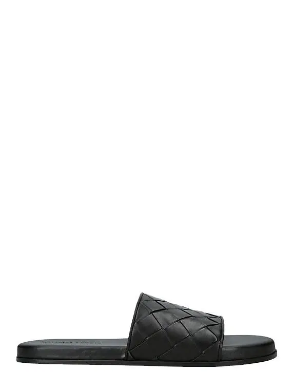 Bottega Veneta Intrecciato-weave Leather Slides - Black