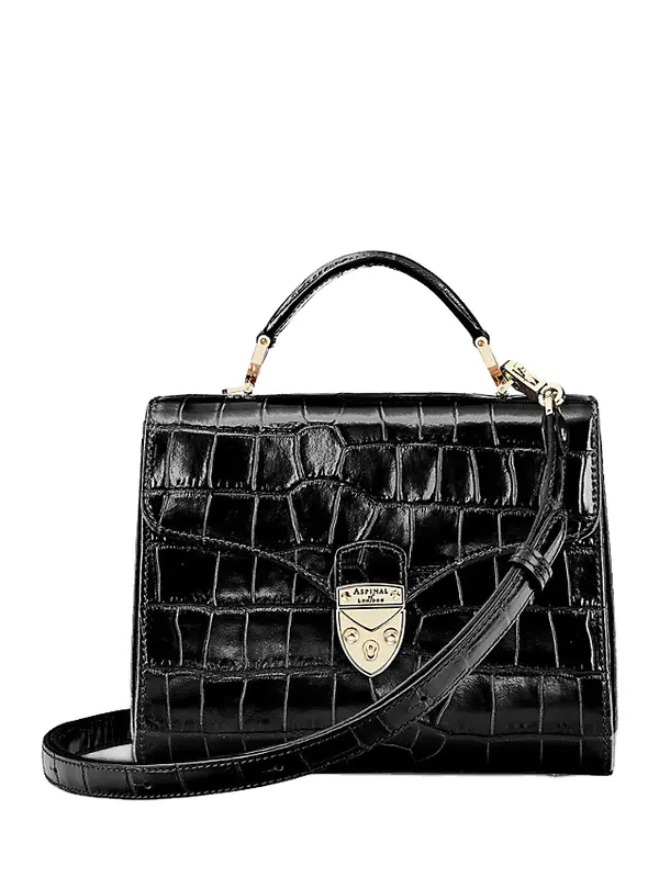 ASPINAL OF LONDON Mayfair Midi Croc-embossed Leather Cross-body Bag - Black