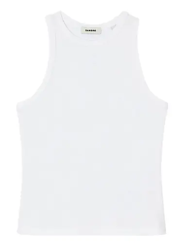 Sandro Round-neck Sleeveless Cotton T-shirt - Naturels