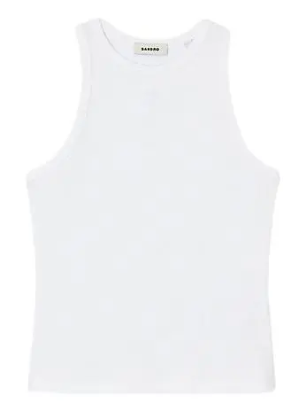 Sandro Ribbed Cotton Sleeveless T-shirt - White