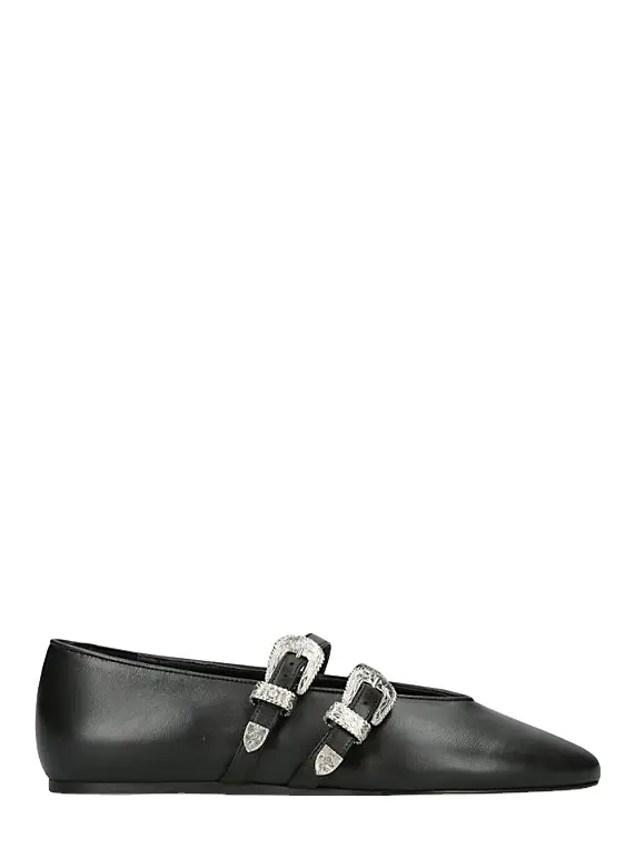 Le Monde Beryl Claudia Double-strap Leather Flats - Black