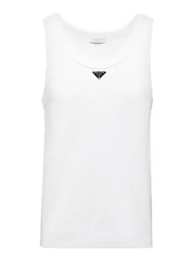 Prada Logo-plaque Slim-fit Cotton-jersey Vest - White
