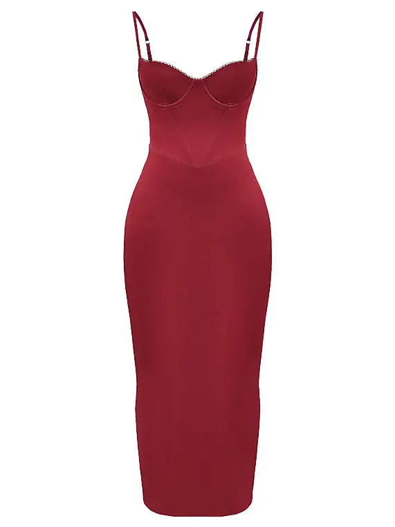 House Of Cb Stefania Fitted Satin Maxi Dress - Ruby