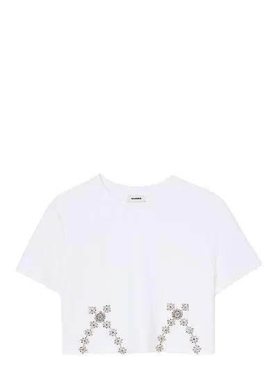Sandro Crystal-embellished Cut-out T-shirt - Naturels