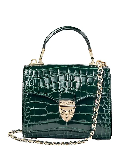 ASPINAL OF LONDON Mayfair Mini Crocodile-embossed Bag - Evergreen