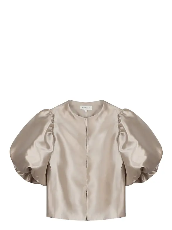 MALINA Cleo Balloon-sleeve Satin Blouse - Soft Beige