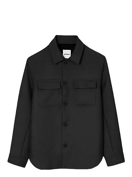 Sandro Patch-pocket Relaxed-fit Woven Overshirt - Noir / Gris