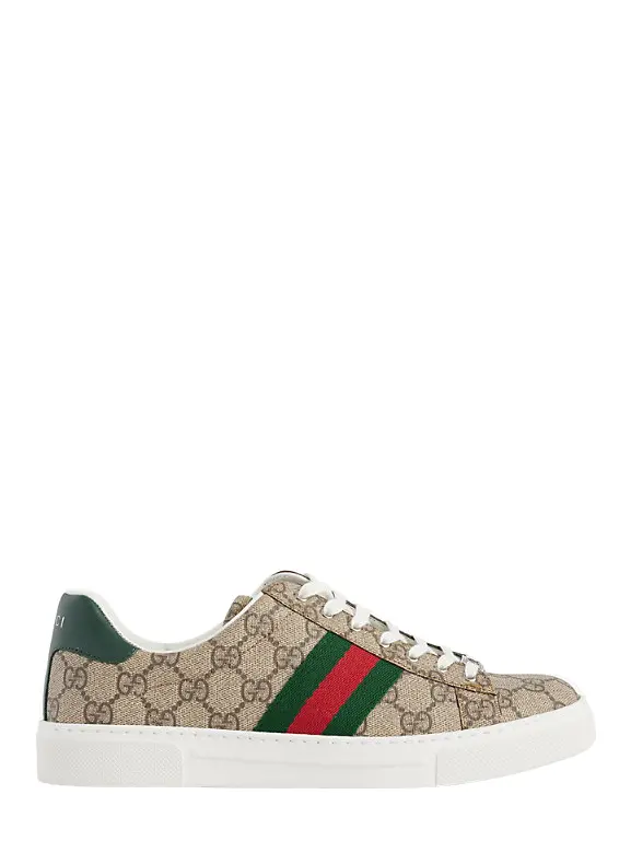 Gucci Ace Logo-pattern Canvas Trainers - Beige Ebony