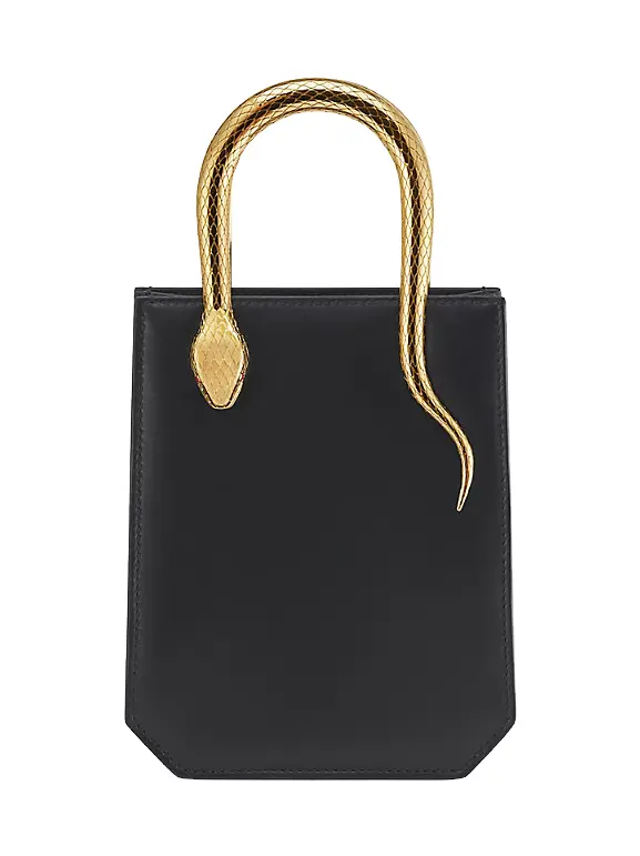 BVLGARI Serpenti Leather Tote Bag - Black