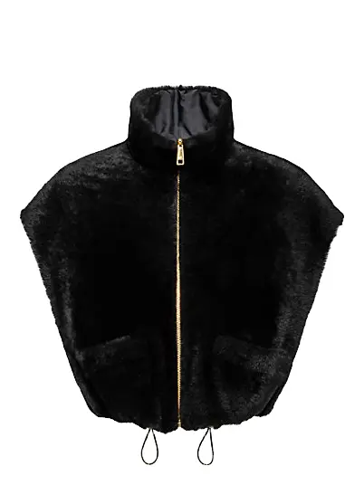 Prada High-neck Reversible Shearling Gilet - Black