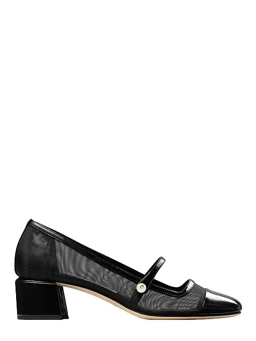 JIMMY CHOO Elisa 45 Mesh And Patent-leather Heeled Courts - Black/black