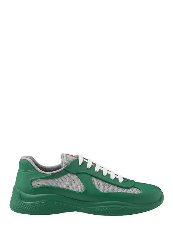 Prada America's Cup Original Leather And Mesh Trainers - Green