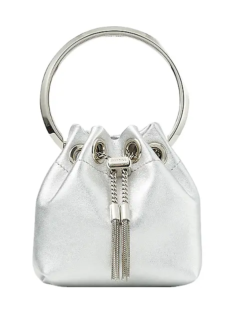 JIMMY CHOO Bon Bon Micro Metallic Leather Top-handle Bag - Silver