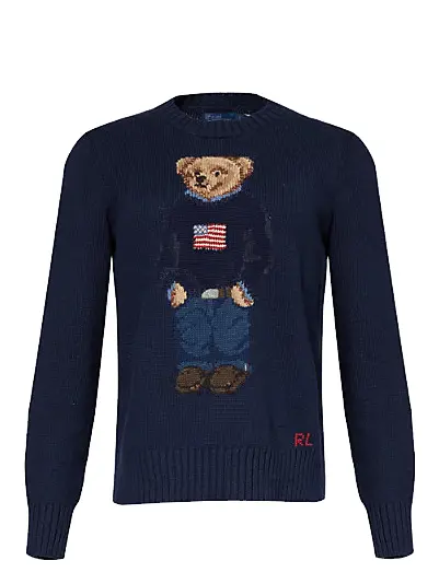 Polo Ralph Lauren Polo Bear Intarsia Cotton And Linen-blend Jumper - Navy Multi