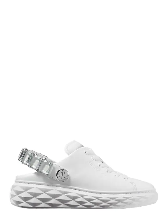 JIMMY CHOO Diamond Sling Crystal-embellished Leather Low-top Trainers - V White/crystal