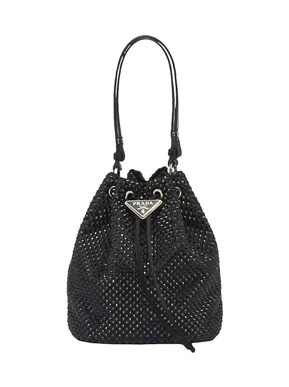 Prada Crystal-embellished Mini Satin Bucket Bag - Black