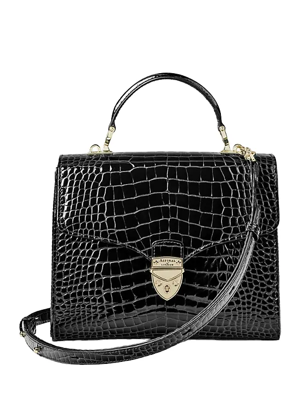 ASPINAL OF LONDON Mayfair Croc-embossed Top-handle Bag - Black