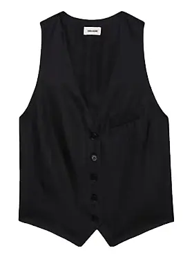 Zadig&Voltaire Emaux V-neck Button-up Satin Top - Noir