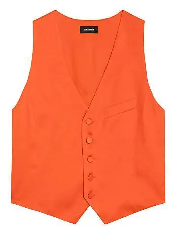 Zadig&Voltaire Emaux V-neck Button-up Satin Top - Tangerine