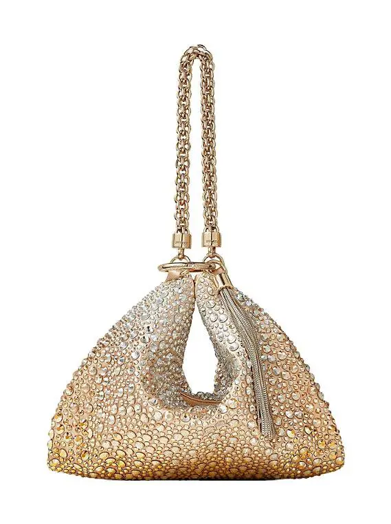 JIMMY CHOO Callie Crystal-embellished Satin Shoulder Bag - Gold/gold