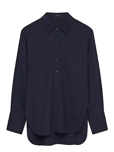 JOSEPH Relaxed-fit Curved-hem Silk Shirt - Navy