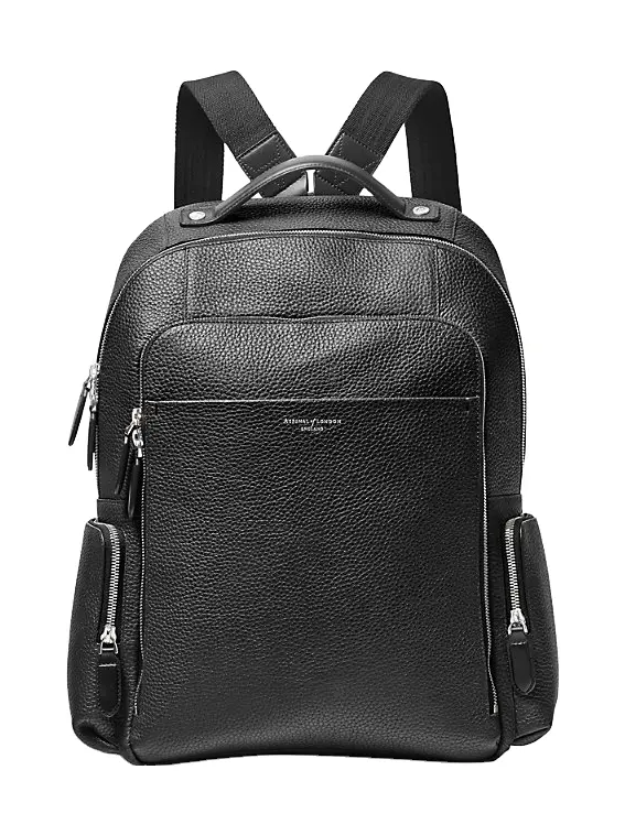 ASPINAL OF LONDON Reporter Zipped Pebbled Leather Backpack - Black