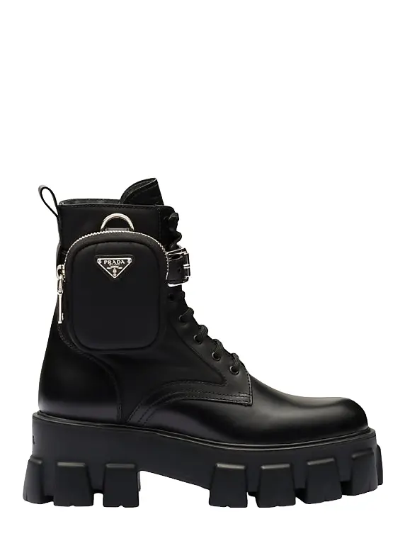 Prada Monolith Pouch-embellished Platform-sole Leather Boots - Black