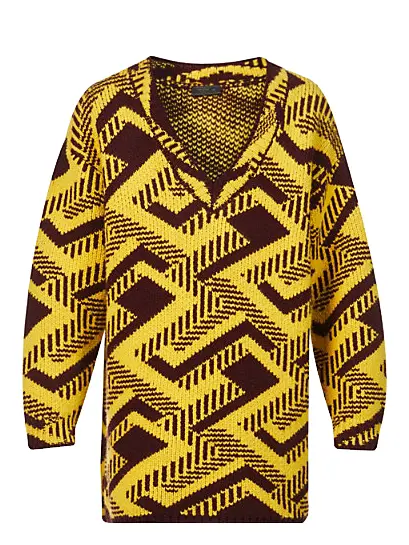 Prada Geometric-pattern V-neck Knitted Jumper - Yellow