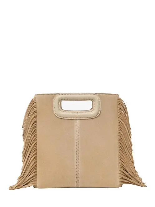 Maje Fringed-trim Suede Shoulder Bag - Cappucino