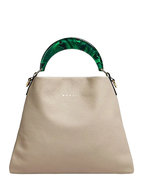 Marni Logo-debossed Leather Top-handle Bag - Camel/ Green/black