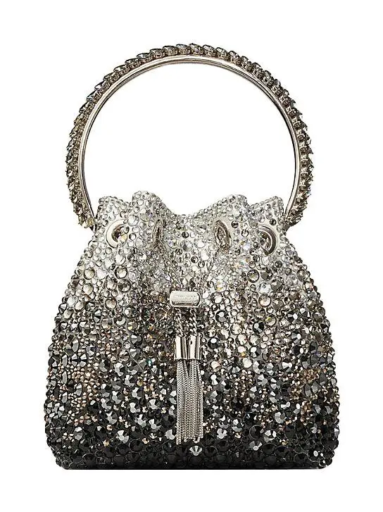 JIMMY CHOO Crystal-embellished Satin Top-handle Bag - Black/smoke/clear