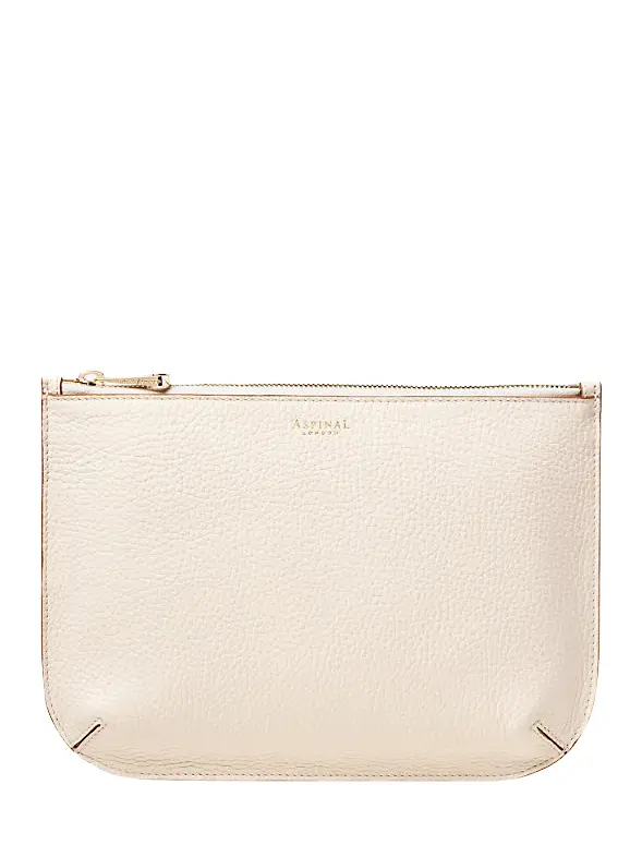ASPINAL OF LONDON Ella Logo-print Large Grained-leather Pouch - Ivory