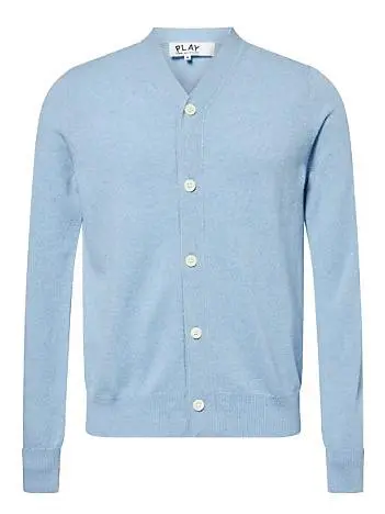Play Comme Des Garcon Comme Des Garçons Play Heart Appliqué Wool Cardigan - Light Blue