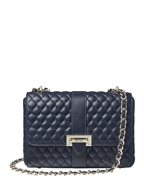 ASPINAL OF LONDON Lottie Quilted Leather Shoulder Bag - Navy