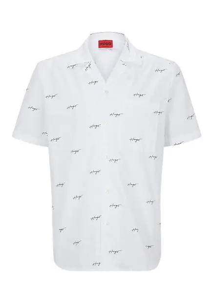 Hugo Leisure Logo-print Relaxed-fit Cotton Poplin Shirt - Open White