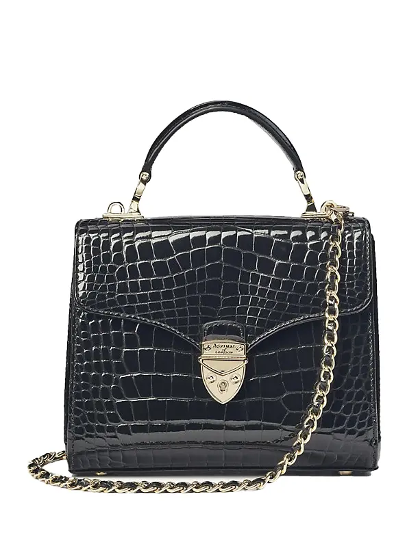 ASPINAL OF LONDON Mayfair Medium Croc-embossed Top-handle Bag - Black