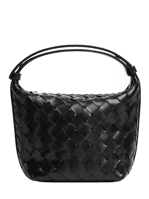 Bottega Veneta Leather Top Handle Bag - Black-gold